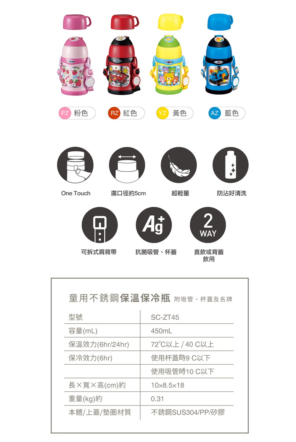 象印*0.45L*童用2WAY不鏽鋼保溫保冷瓶(SC-ZT45) - 產品介紹 | 慶有興業有限公司